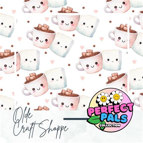 Seamless Repeating Pattern Tile File Watercolor Cute Kawaii Hot Chocolate And Marshmallow Food