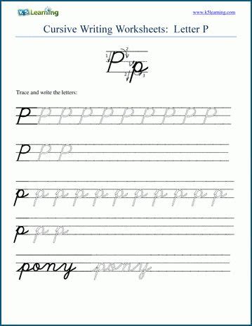 Cursive Writing Worksheet On The Letter P Students Practice Writing The Letter Quo Cursive