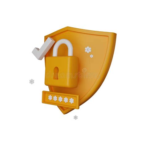 3d shield secure icon lock password authentication render concept