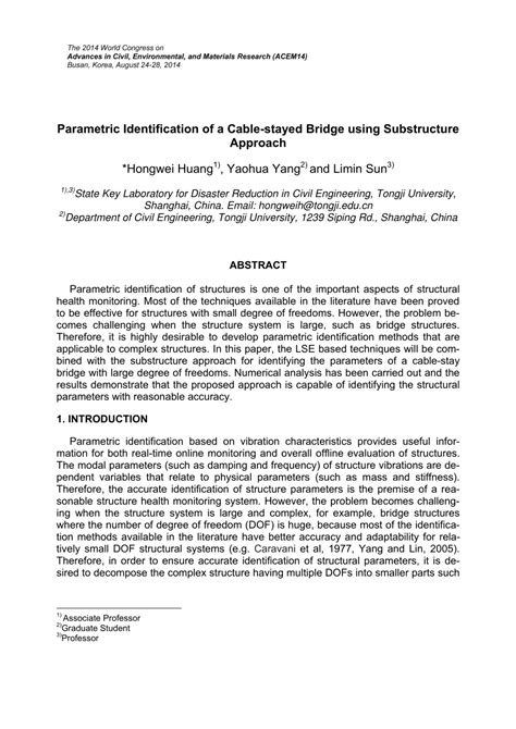 pdf parametric identification of a cable stayed bridge using