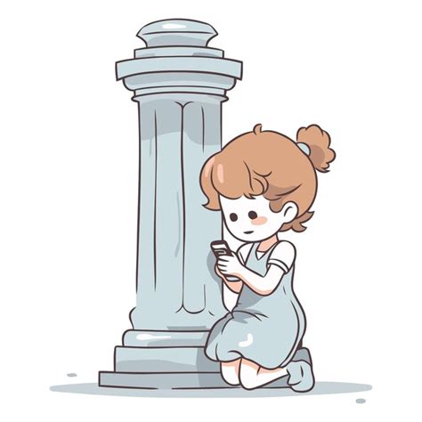 Menina Sentada Em Uma Coluna E Usando Um Smartphone Vetor Premium
