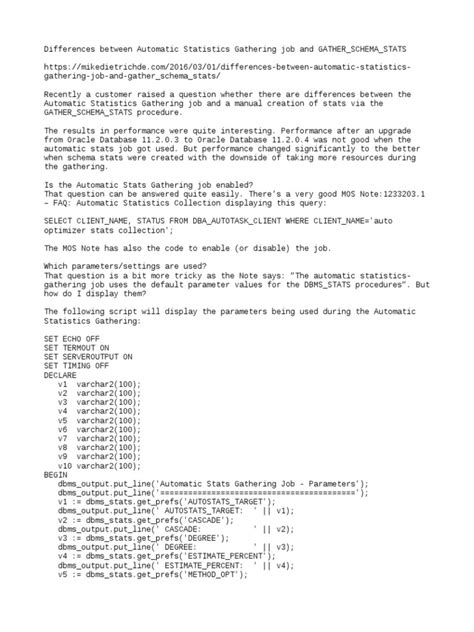 Differences Between Automatic Statistics Gathering Job And Gather Schema Stats Pdf