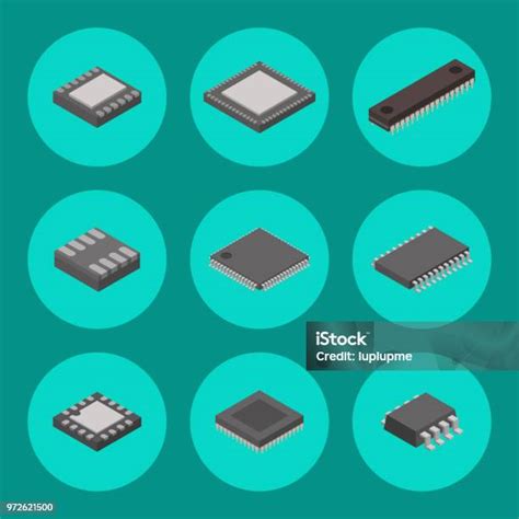 Mikrochip Komputer Vektor Teknologi Chip Isometrik Prosesor Sirkuit