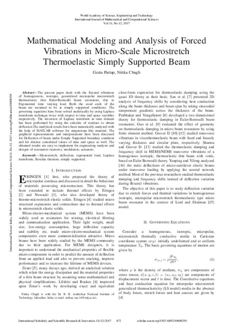 Pdf Mathematical Modeling And Analysis Of Forced Vibrations In Micro Scale Microstretch