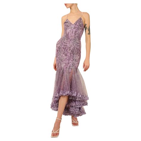 Atelier Versace Couture Fw01 Purple Black Silver Sequin Low Cut Silk