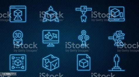 라인 3d 프린터 모델 경고 치아 소프트웨어 아이소 메트릭 큐브 스캐너 및 아이콘을 설정합니다 벡터 0명에 대한 스톡 벡터 아트 및 기타 이미지 Istock