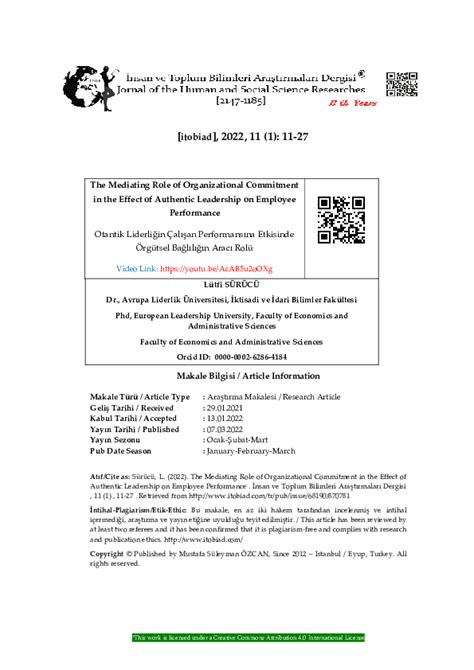 Pdf The Mediating Role Of Organizational Commitment In The Effect Of