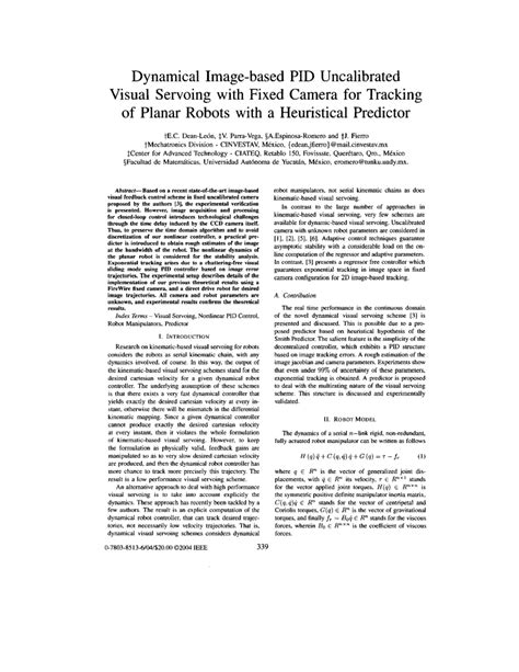 pdf dynamical image based pid uncalibrated visual servoing with fixed
