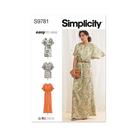 Simplicity Sewing Pattern S9781 Misses Split Neck Dresses Kimono Style Sleeves