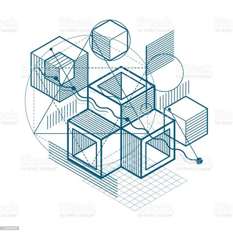 선 및 기타 다른 요소 벡터 추상 템플릿 아이소메트릭 추상적인 배경 큐브 육각형 사각형 사각형 및 다른 추상적인 성분의 구성 0명에 대한 스톡 벡터 아트 및 기타 이미지