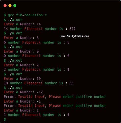 Fibonacci Number In C Using Recursion Sillycodes