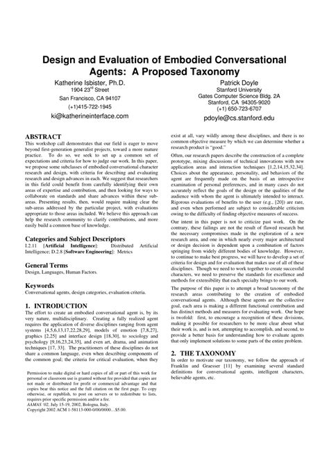 Pdf Design And Evaluation Of Embodied Conversational Agents A Proposed Taxonomy