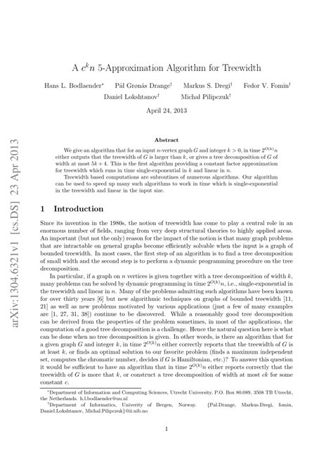 Pdf A O C K N 5 Approximation Algorithm For Treewidth