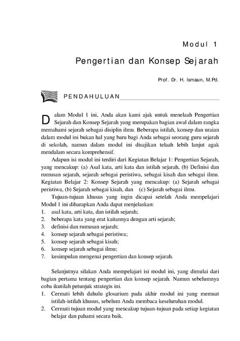 Psos4204 M1 Sejarah M O D U L 1 Pe N Ge R T I An D An Kon Se P Se J