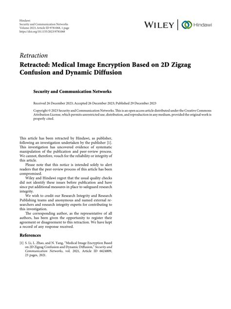 Pdf Retracted Medical Image Encryption Based On 2d Zigzag Confusion