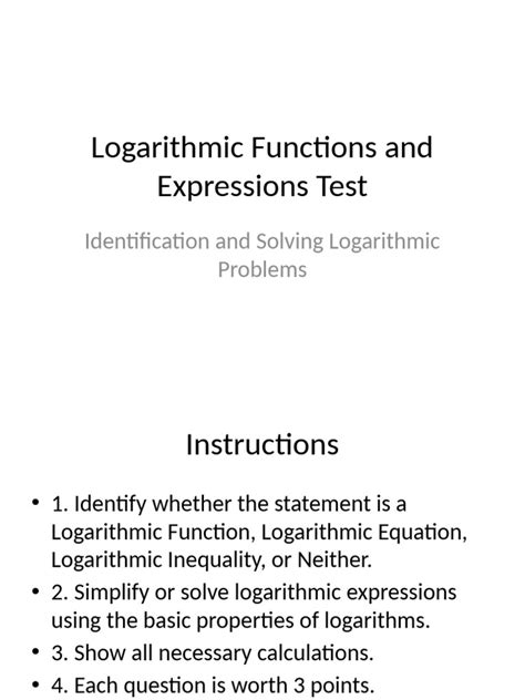 Logarithmic Problems Test Pdf