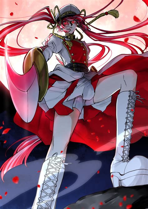 62kaeru Highres 1girl Aiguillette Boots Buttons Glowing Glowing Eyes Hat Holding