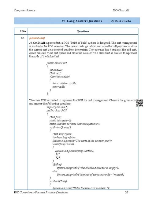 ISC Competency Based Questions Computer Science Class 12 Competency Practice Questions AglaSem