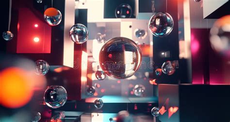 Colorful Reflective Spheres In A Modern Abstract Space With Dynamic Lighting And Geometric
