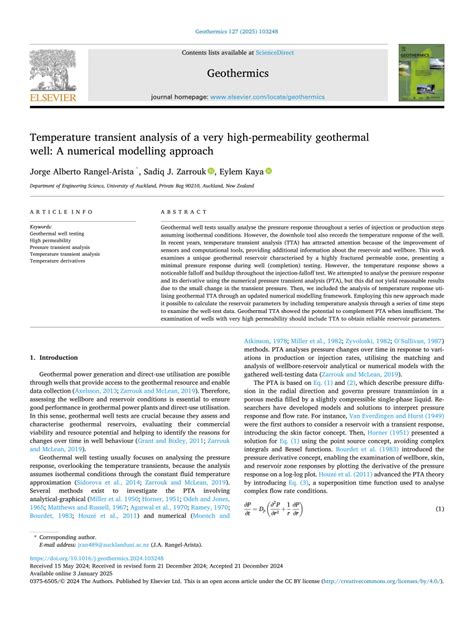 Pdf Temperature Transient Analysis Of A Very High Permeability Geothermal Well A Numerical