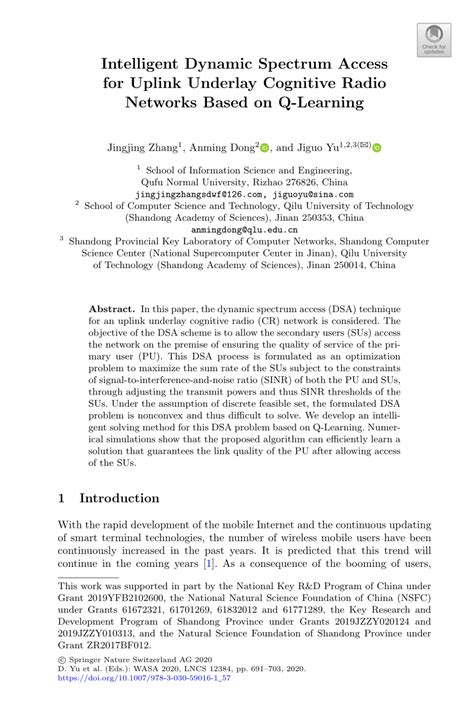 Pdf Intelligent Dynamic Spectrum Access For Uplink Underlay Cognitive Radio Networks Based On