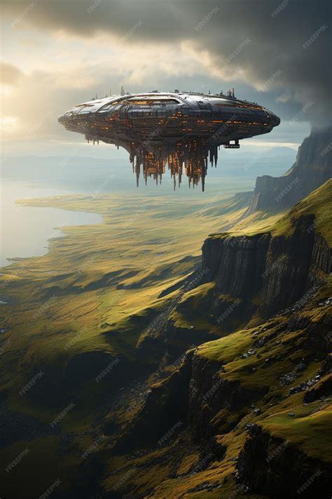 Premium Ai Image Spaceship Travelling Over A Cliff
