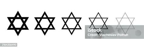 다윗의 별 상징 유대 이스라엘 종교적 상징 유대교 기호입니다 벡터 아이콘 윤곽선 그림 다른 두께 0명에 대한 스톡 벡터 아트 및