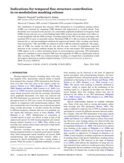 Pdf Indications For Temporal Fine Structure Contribution To Co