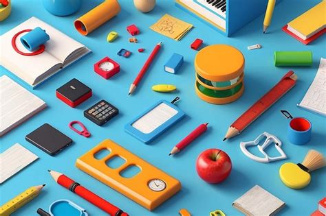 Premium Photo School Objects Background 3d Rendered