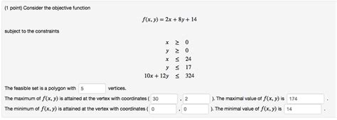 solved 1 point consider the objective function f x y