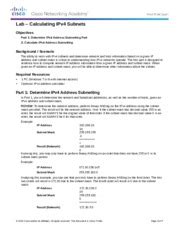 Lab Calculating IPv Subnets Lab Calculating IPv Subnets Objectives Part