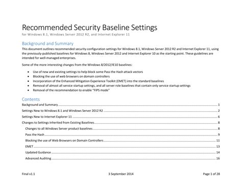 Recommended Security Baseline Settings