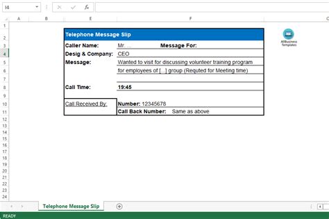 Phone Message Template Excel Templates At