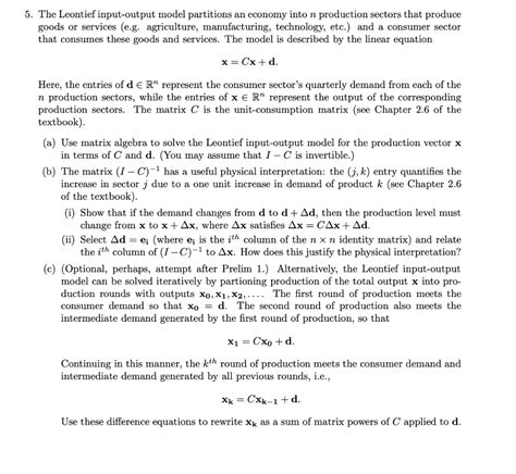 Solved 5 The Leontief Input Output Model Partitions An
