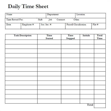 Daily Timesheet Template Word