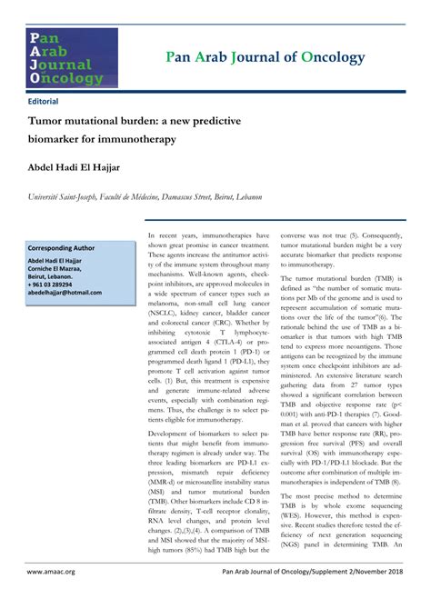 Pdf Tumor Mutational Burden A New Predictive Biomarker For
