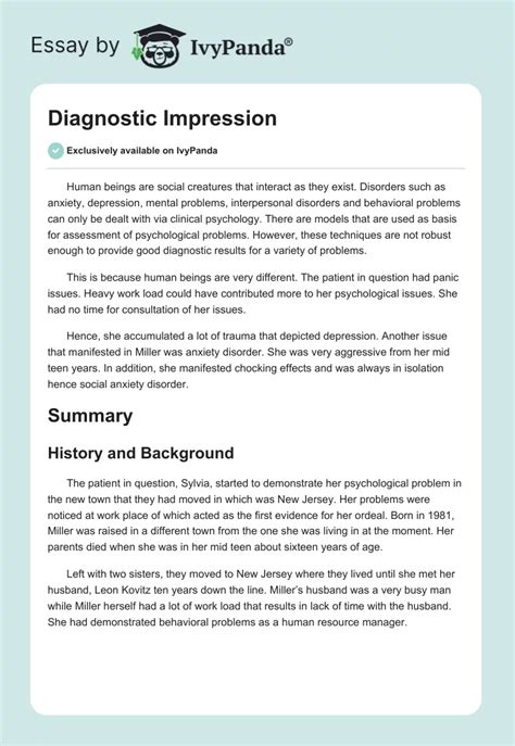 Diagnostic Impression 878 Words Assessment Example