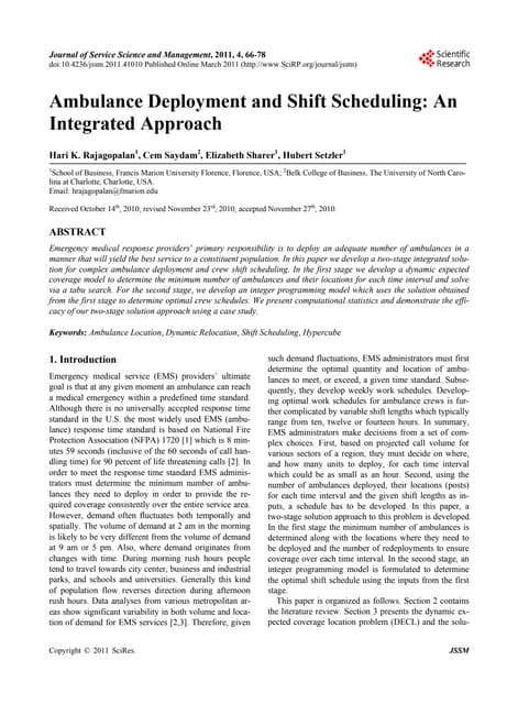 Ambulance Deployment And Shift Scheduling An Integrated Approach Pdf