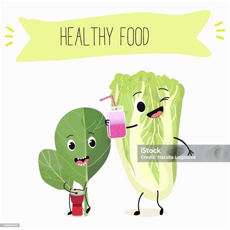 재미있는 캐릭터 배추 양상추 양배추 북경 시금치가 있는 삽화 재미 있고 건강한 음식 비타민 샐러드 귀여운 얼굴 음식 재료 채식주의자 벡터 만화 농업 가공의 인물에 대한 스톡