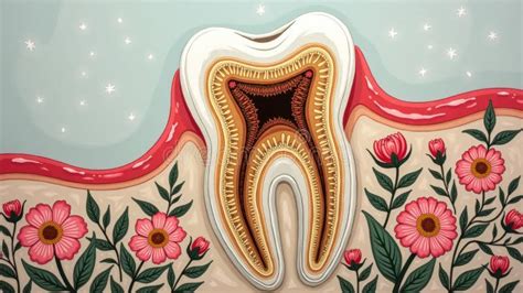 Artistic Tooth Cross Section With Beautifully Integrated Floral