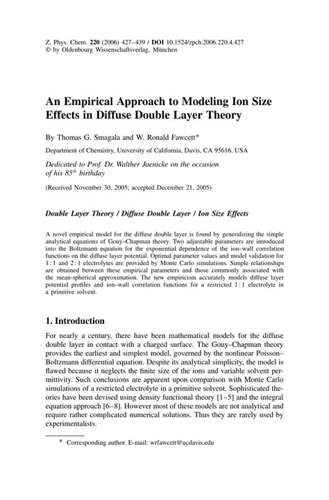 PDF An Empirical Approach To Modeling Ion Size Effects In Diffuse Double Layer Theory