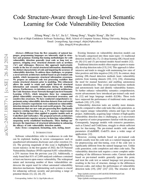 Pdf Code Structure Aware Through Line Level Semantic Learning For Code Vulnerability Detection