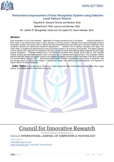 Pdf Performance Improvement Of Face Recognition System Using