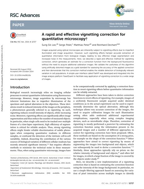 Pdf A Rapid And Effective Vignetting Correction For Quantitative