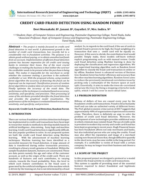 Irjet Credit Card Fraud Detection Using Random Forest