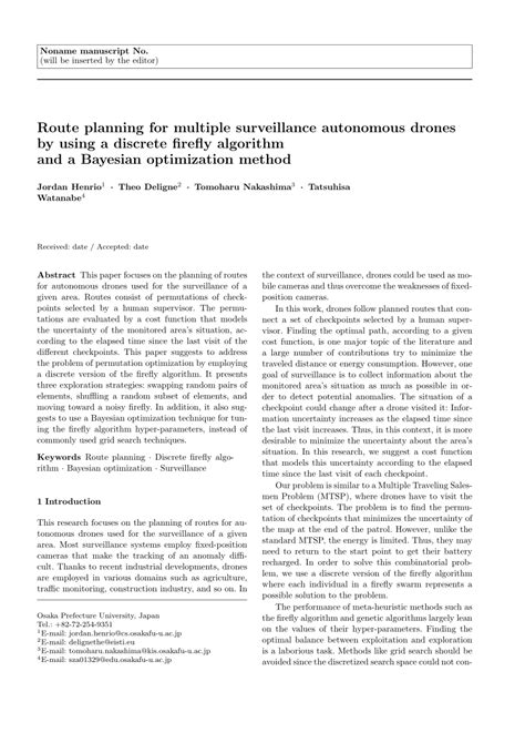 Pdf Route Planning For Multiple Surveillance Autonomous Drones Using A Discrete Firefly