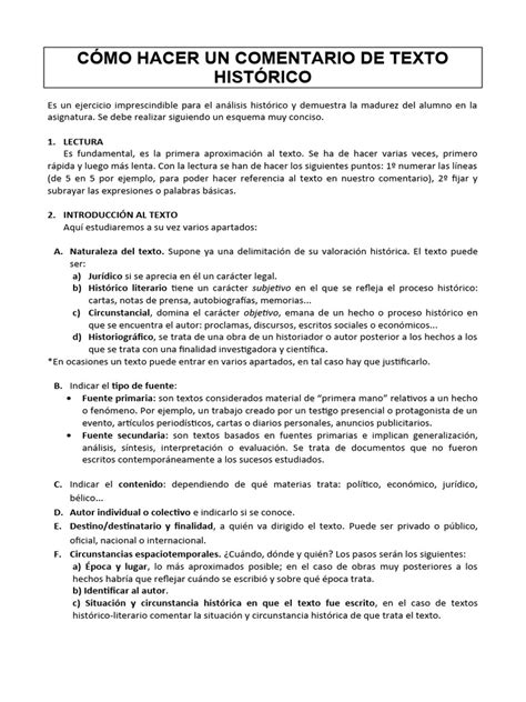 Pautas Comentario Texto Histórico Pdf Autor