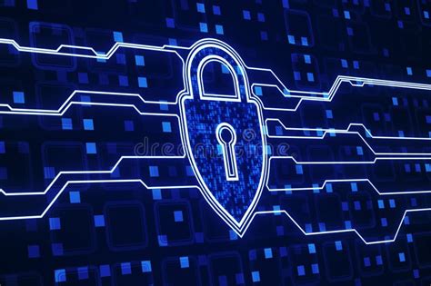 Creative Web Protection Sign With Binary Code And Lines On Blue