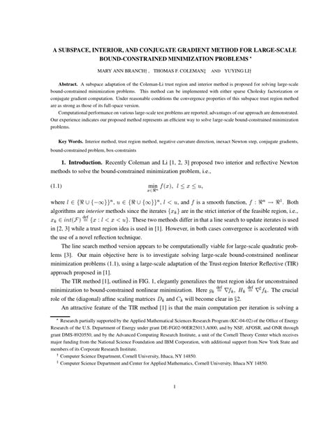 pdf a subspace interior and conjugate gradient method for large