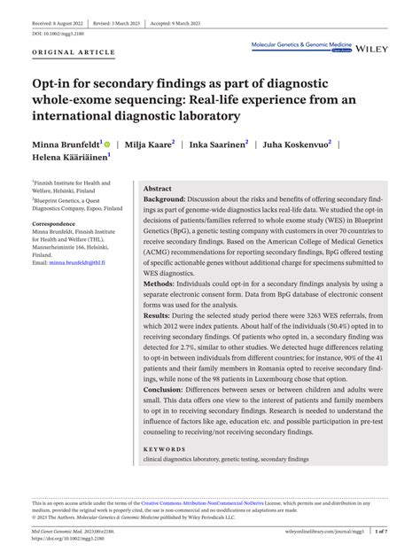 Pdf Opt In For Secondary Findings As Part Of Diagnostic Whole Exome Sequencing Real Life